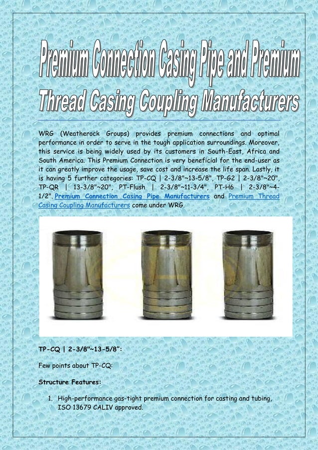Premium Connection Casing Pipe and Premium Thread Casing Coupling ...