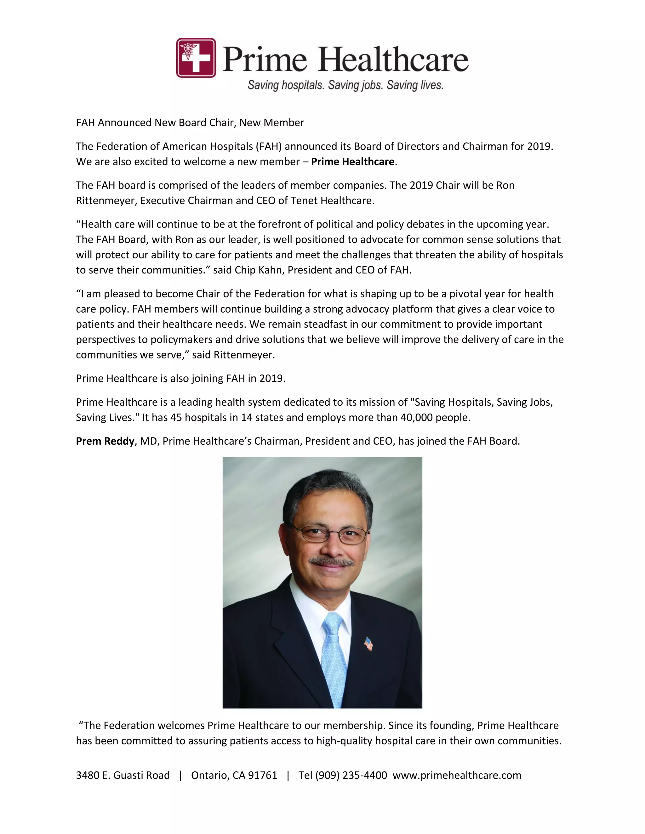 Dr. Prem Reddy, as Chair-Elect for 2021 Board of Directors | PDF