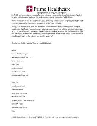 Dr. Prem Reddy, as Chair-Elect for 2021 Board of Directors | PDF