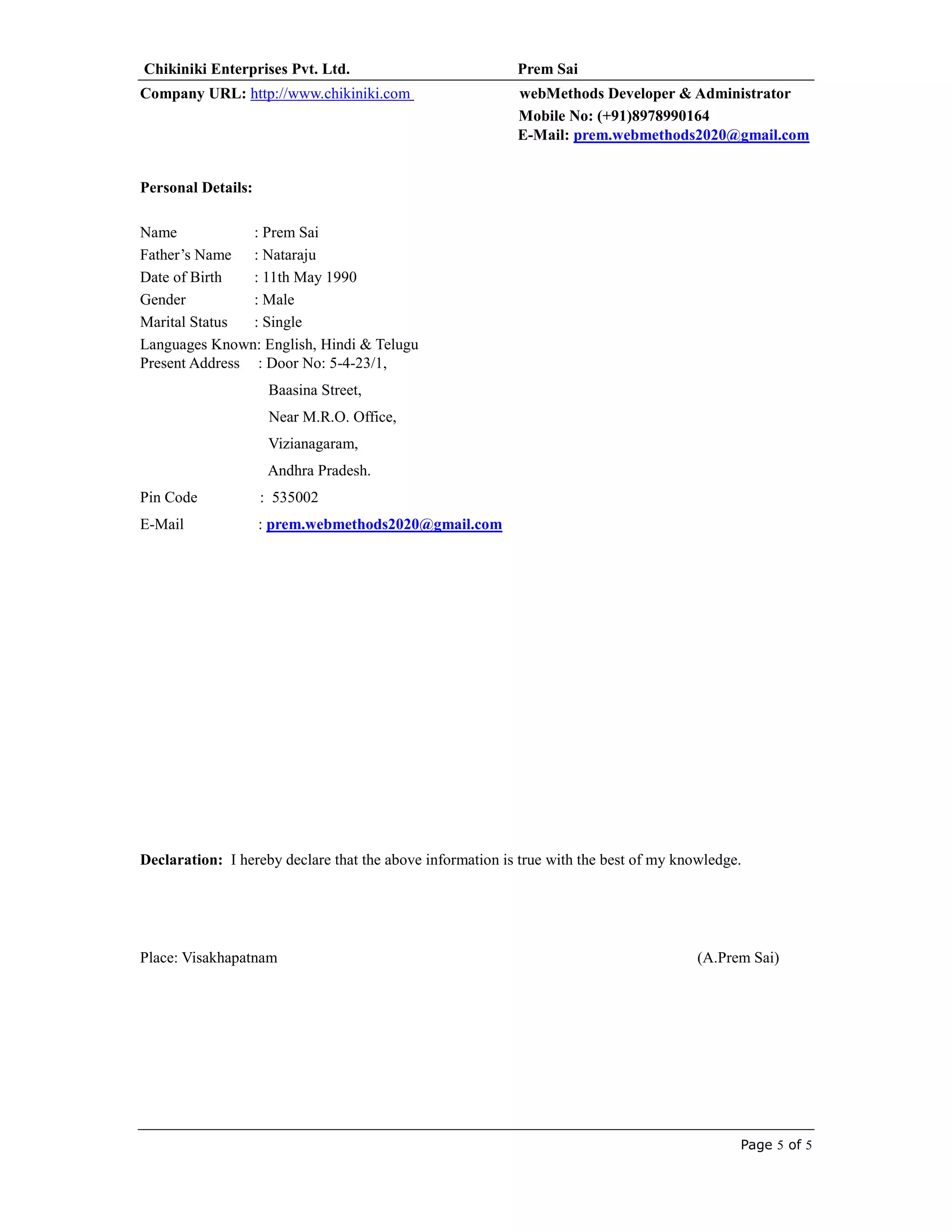 Prem sai resume | PDF