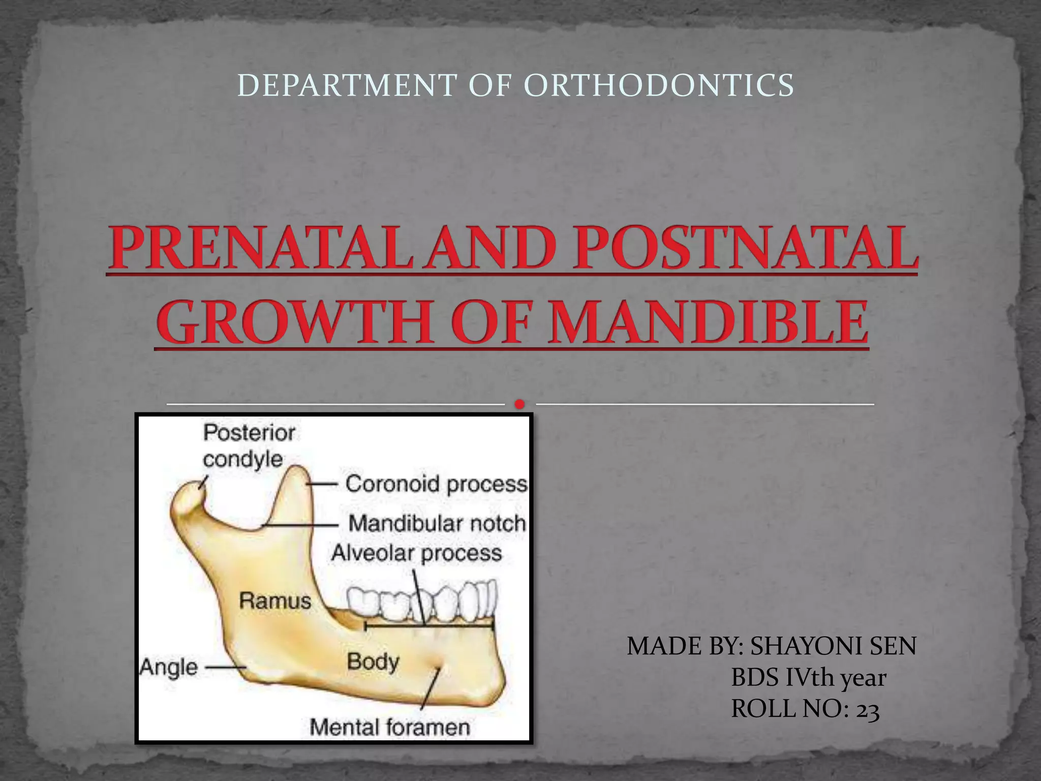 Prenatal and postnatal growth of mandible | PPTX