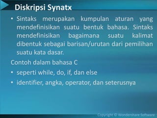 Prensentasi teknik kompilasi makalah syntax programming langgue | PPTX