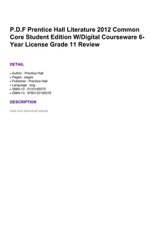 P.D.F Prentice Hall Literature 2012 Common Core Student Edition W ...