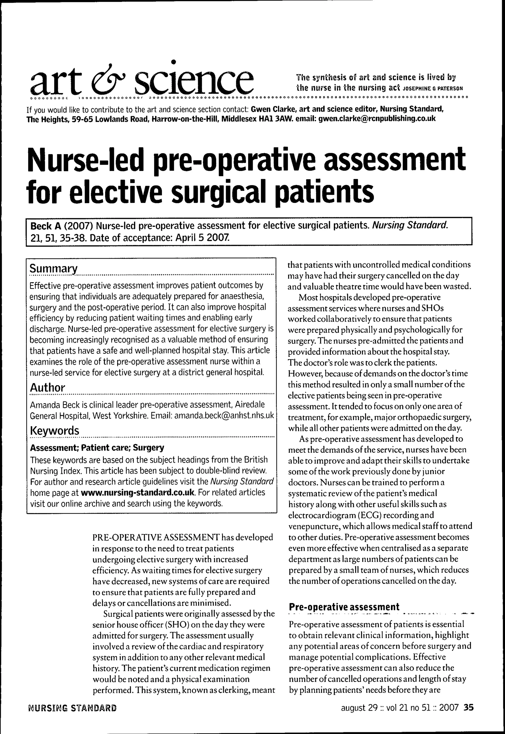 Pre op assessment | PDF