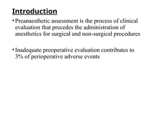 preoerative assessment in anesthesia and critical care medicine | PPTX