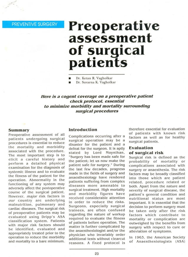 Preoperative assessment of surgical patients | PDF
