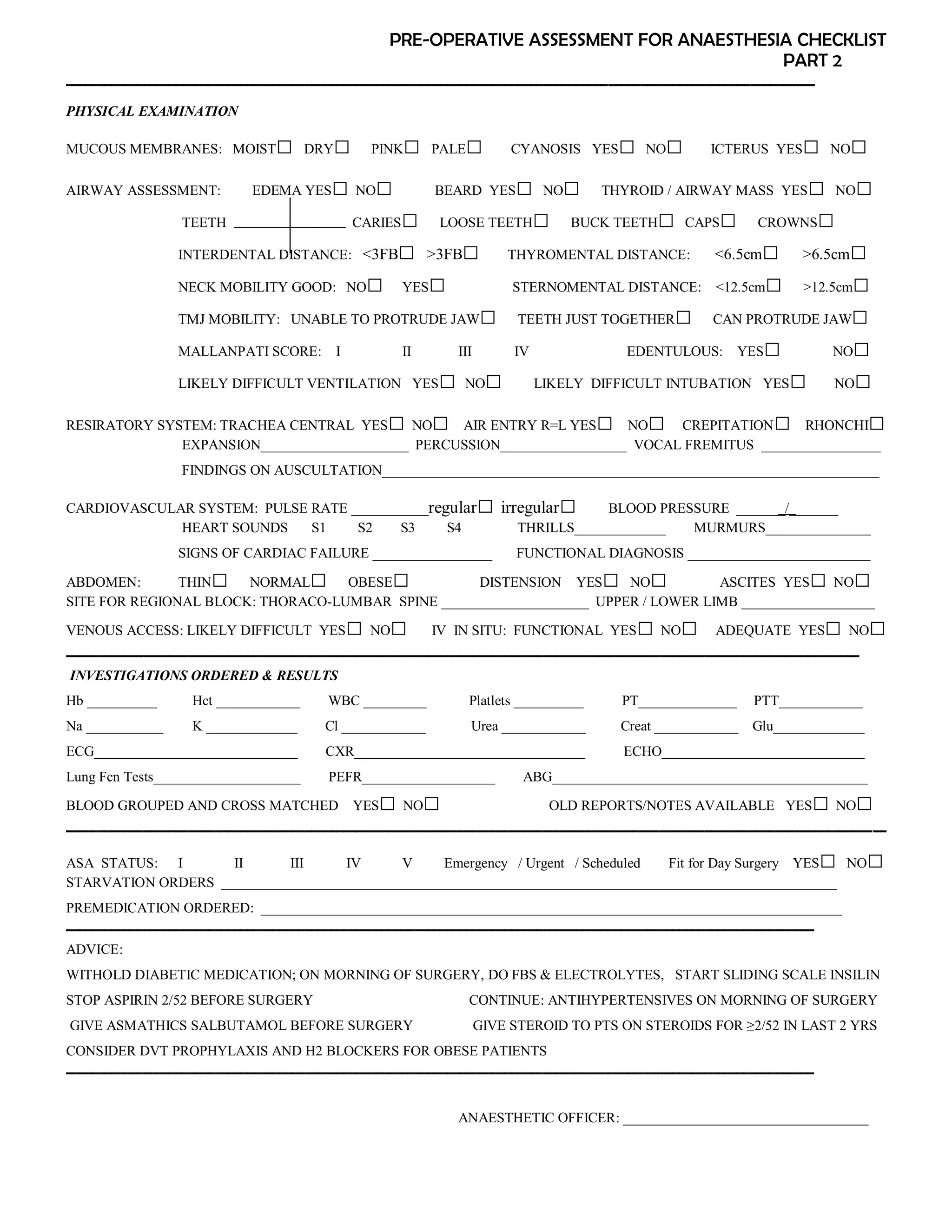 Preop checklist assessment_anaesthesia | PDF