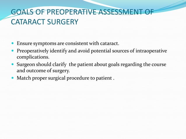 Preoperative assessment of cataract sugery by Dr. Soumi Kanji | PPTX ...