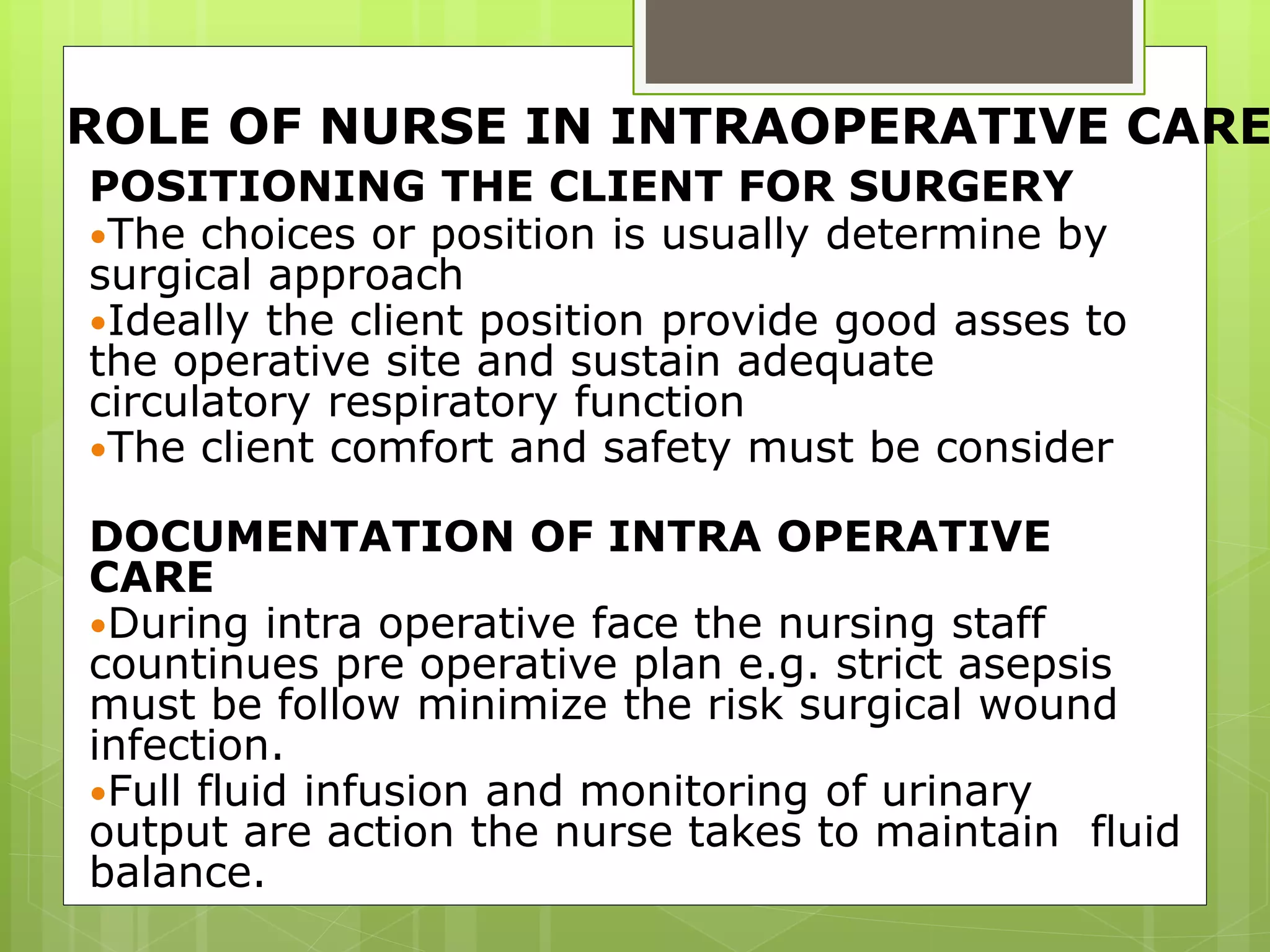 Preoperative & Intraoperative nursing care | PPT