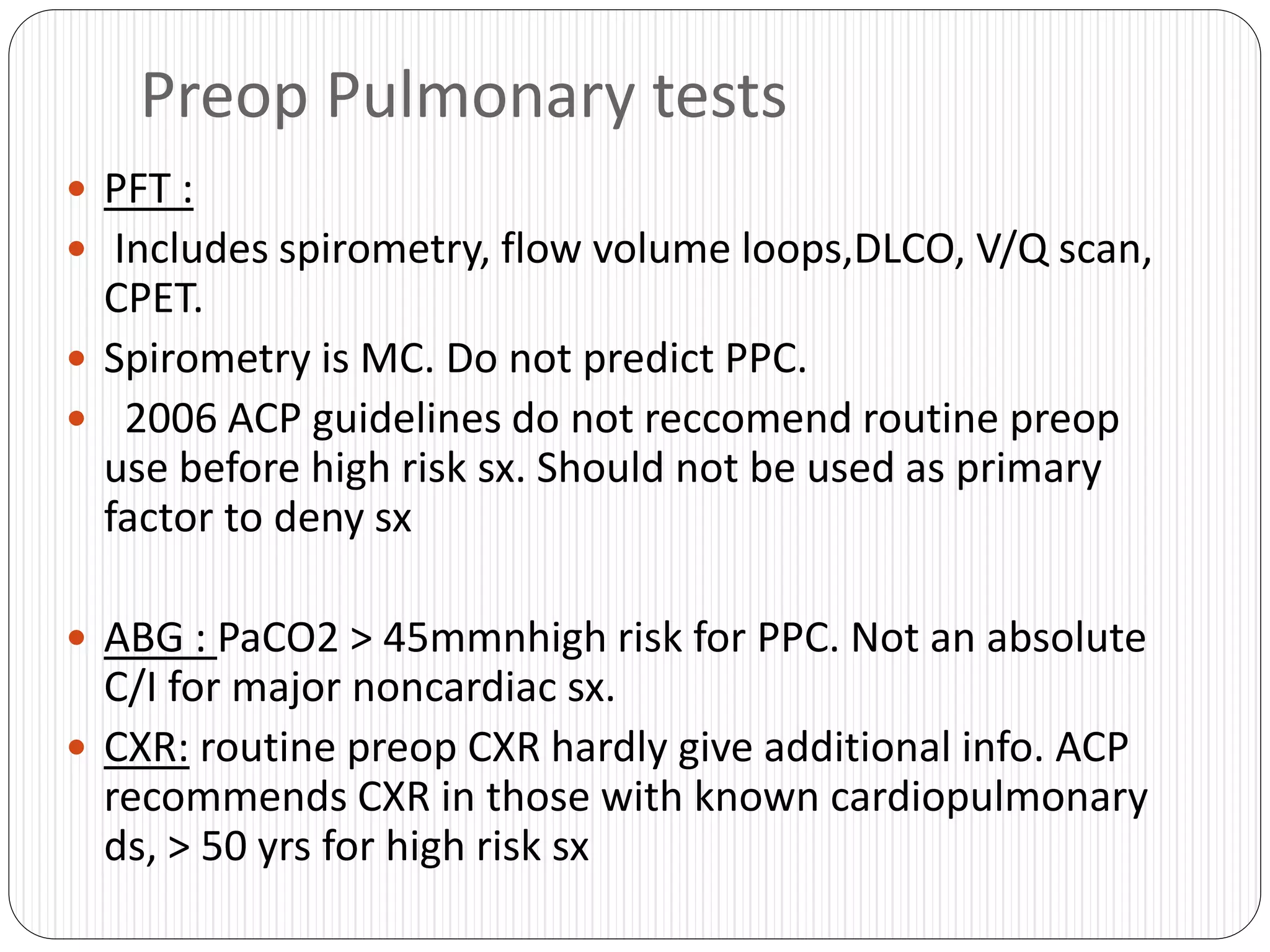 Preop pulmolary risk assessment - Anaesthesia | PPTX | Lung and ...