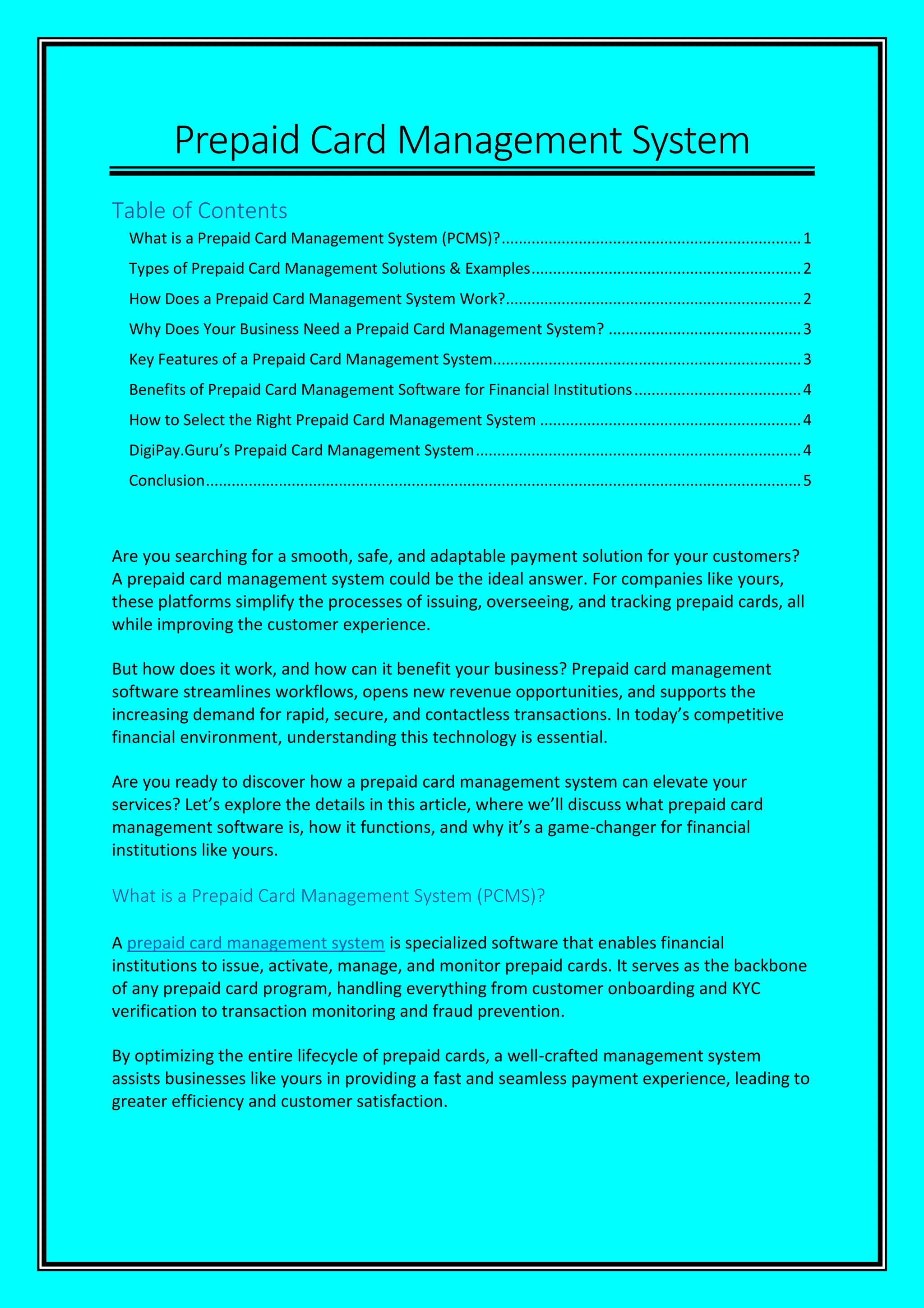 Prepaid Card Management System For Financial Institutions | PDF