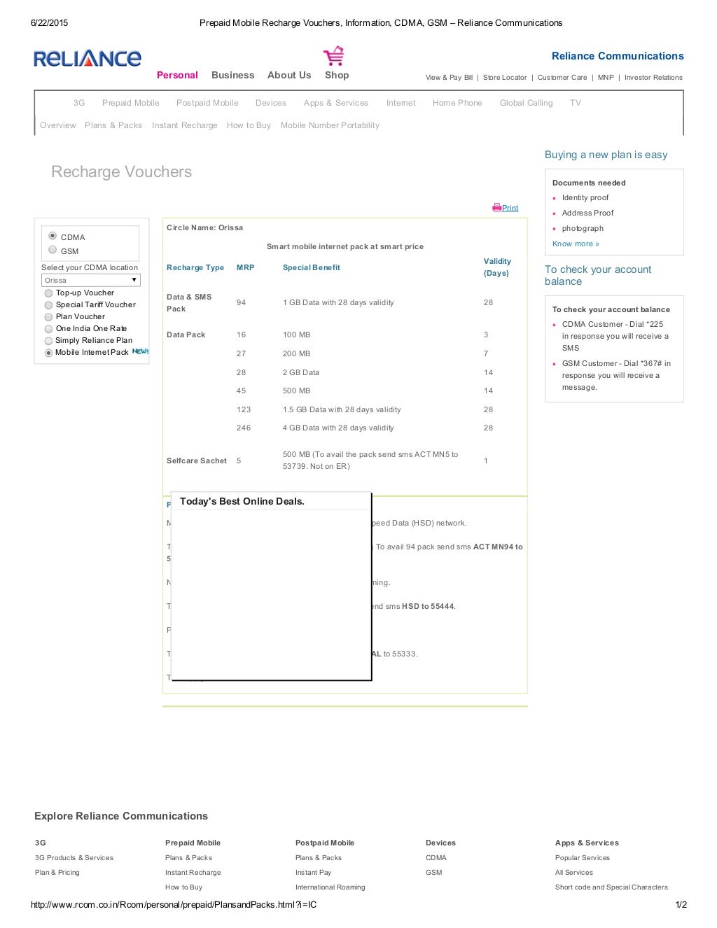 Prepaid mobile recharge vouchers, information, cdma, gsm – reliance c…