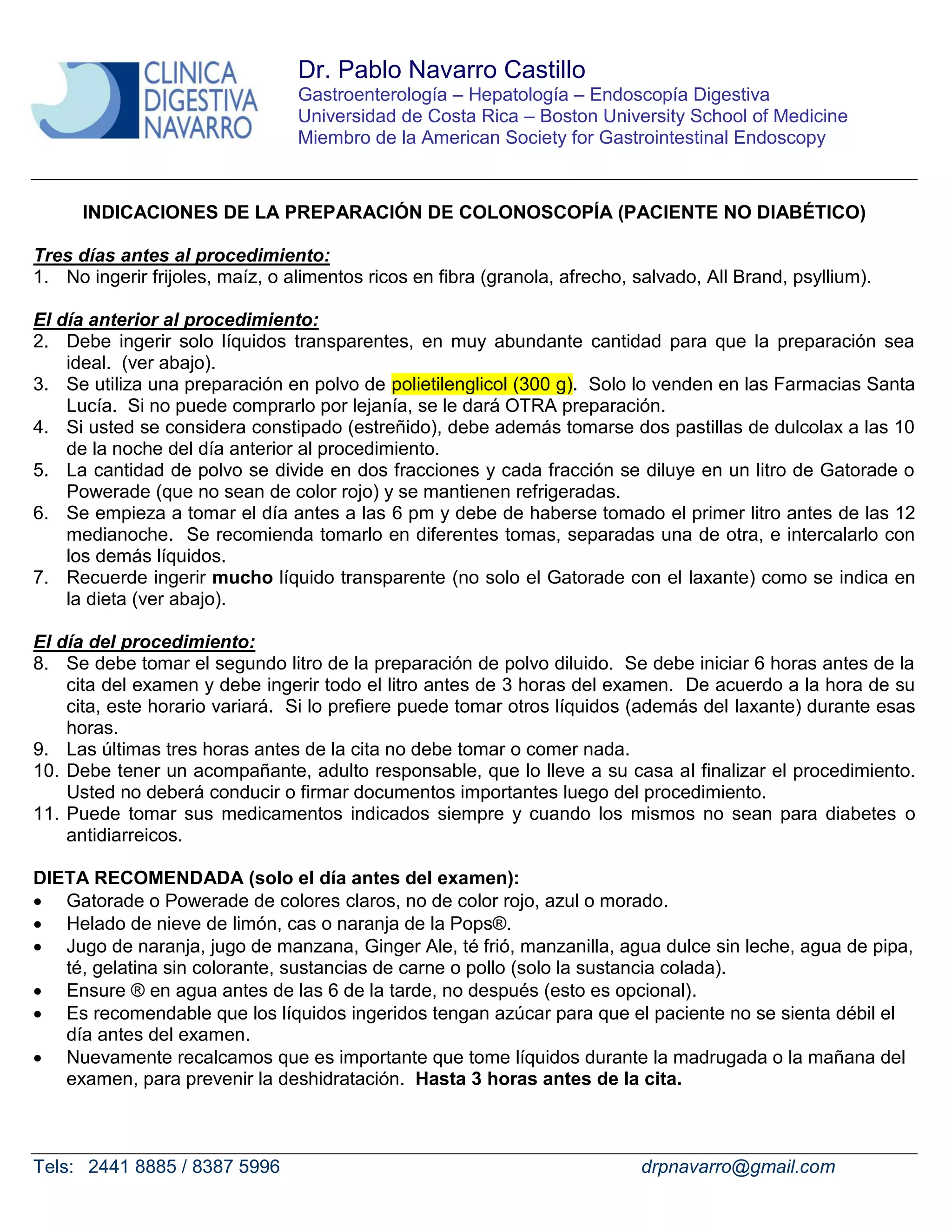 Preparación colonoscopia | PDF