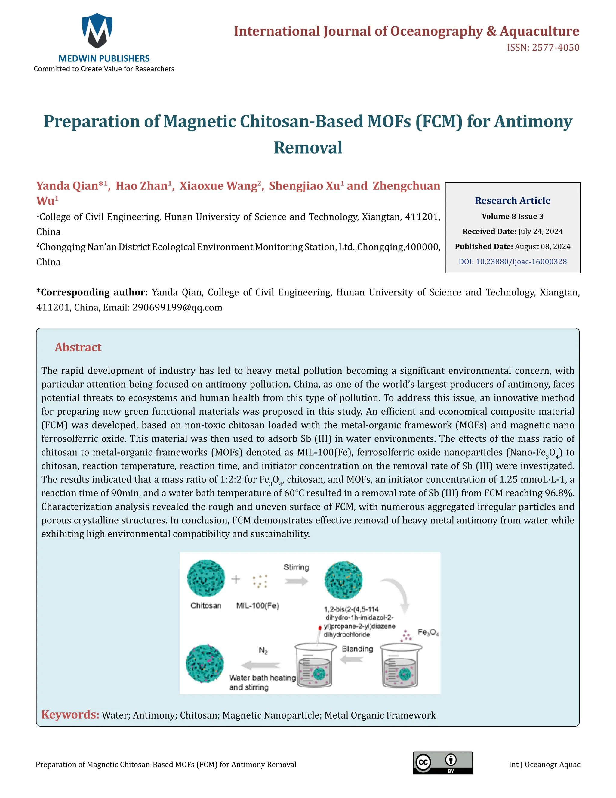 Preparation of Magnetic Chitosan-Based MOFs (FCM) for Antimony Removal | PDF