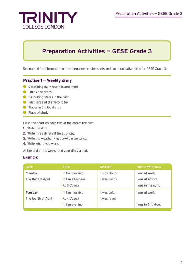 Preparation activities trinity gese grade 3 | PDF