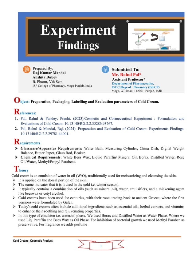 Preparation, Packaging, Labelling and Evaluation parameters of Cold ...