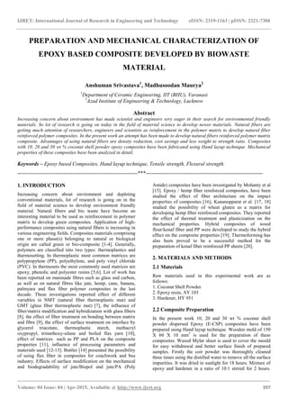 Preparation and mechanical characterization of epoxy based composite developed by biowaste ...