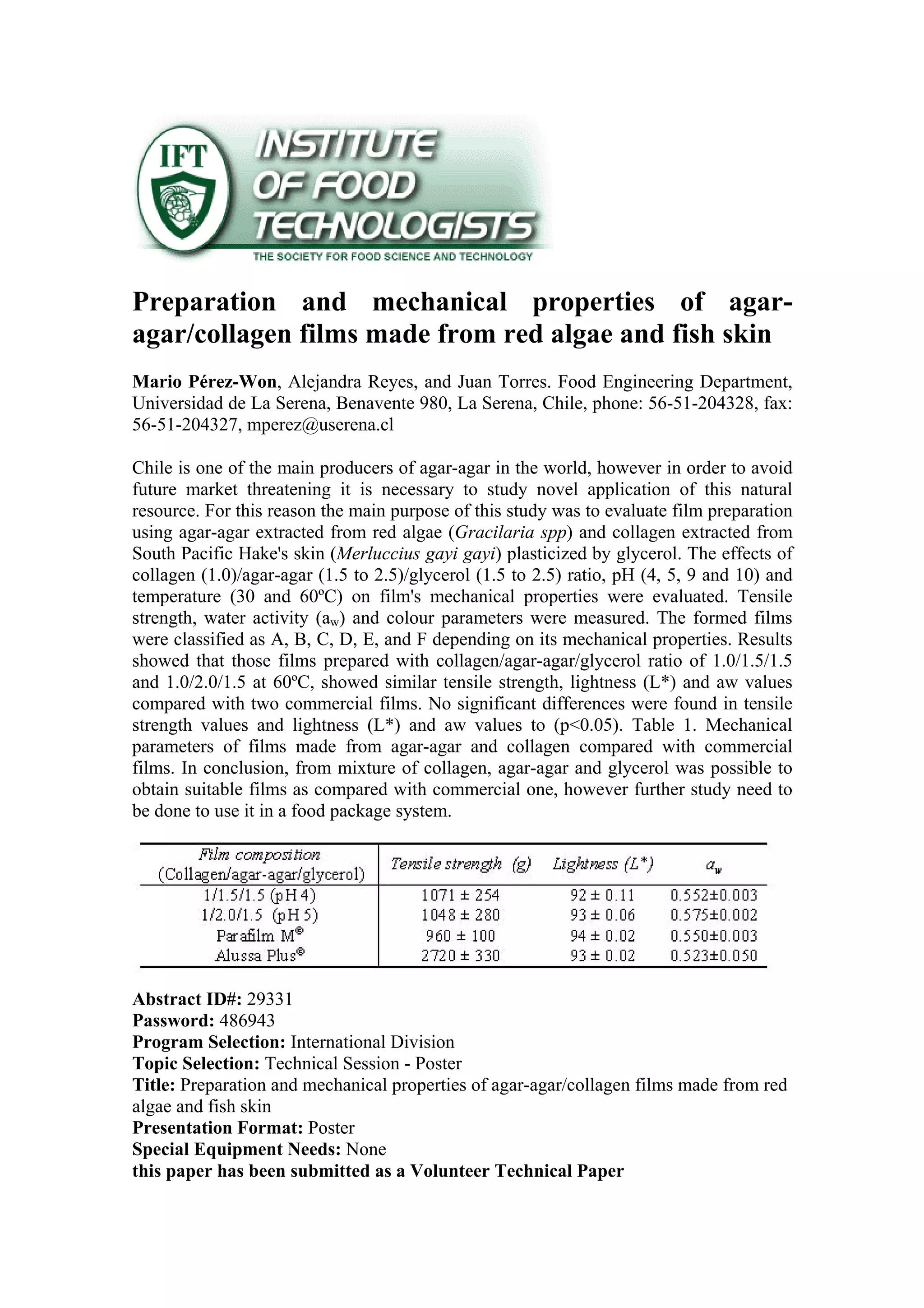 Preparation and mechanical properties of agar/collagen films made fron ...