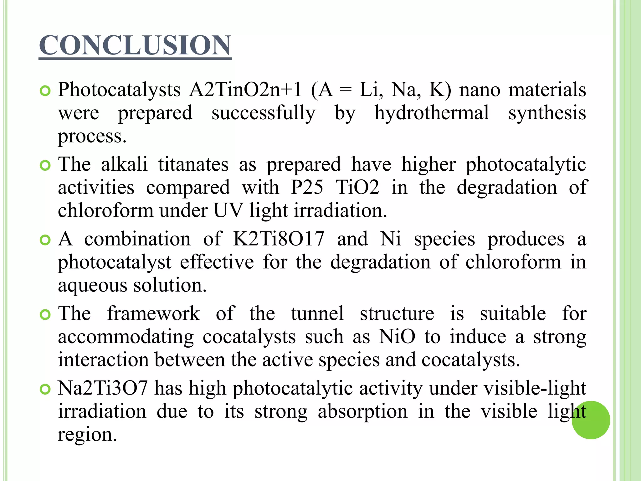 Preparation and photocatalytic activity of alkali titanate | PPTX