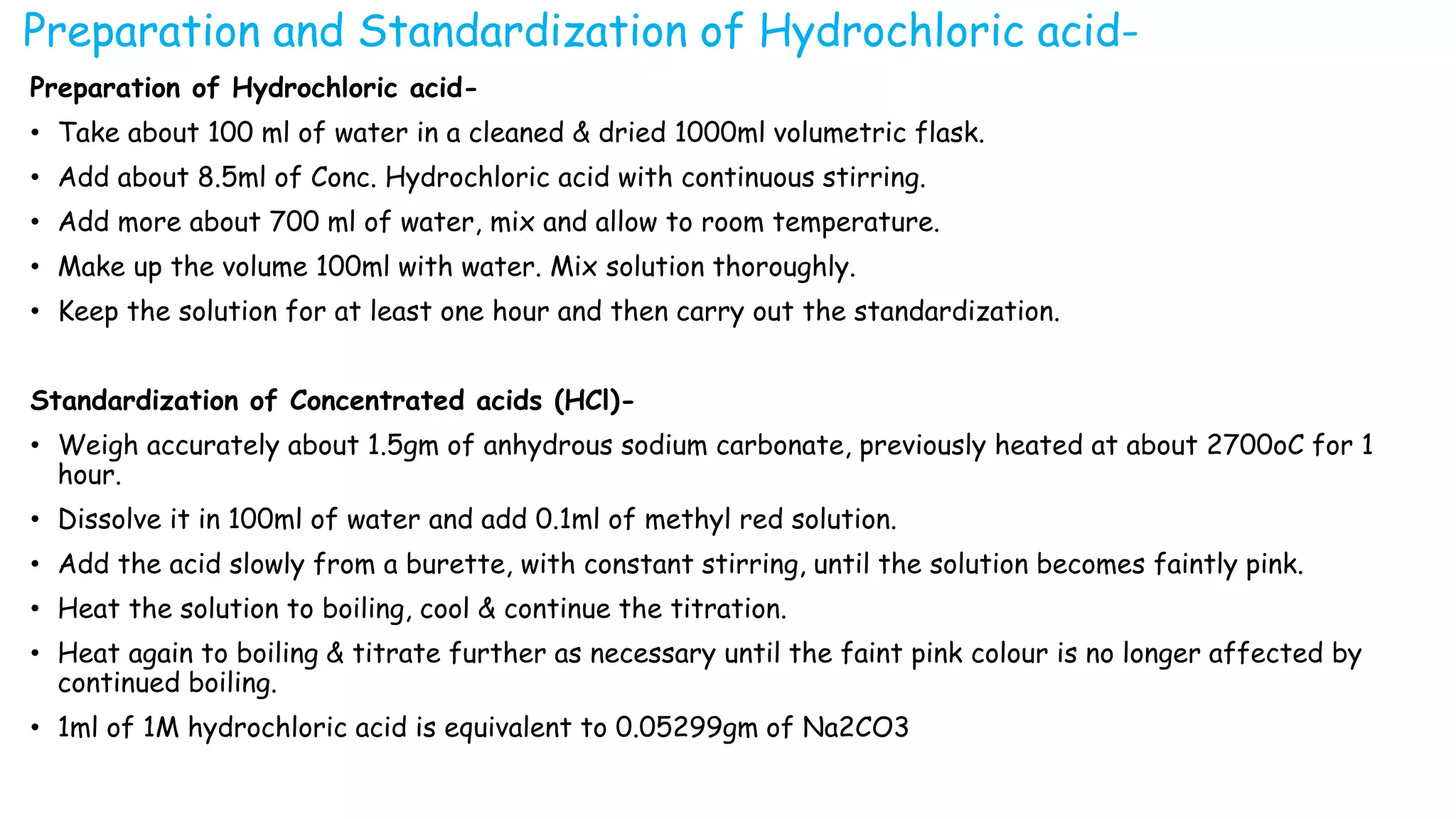 Preparation and standardization of various molar and normal solutions ...
