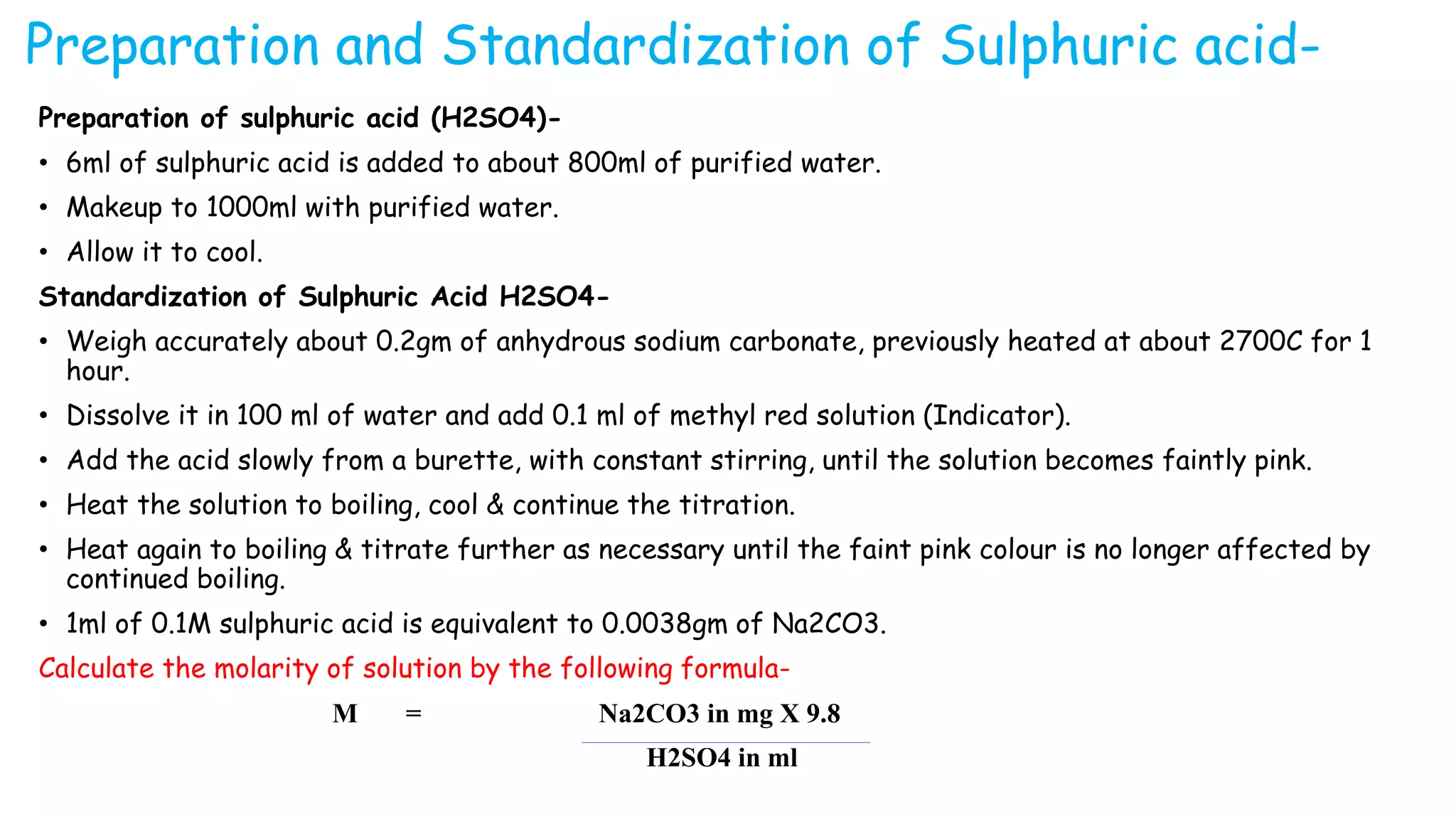 Preparation and standardization of various molar and normal solutions | PPTX