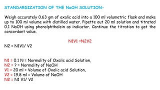 Preparation and standardization of various molar and normal solutions | PPTX
