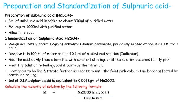 Preparation and standardization of various molar and normal solutions ...