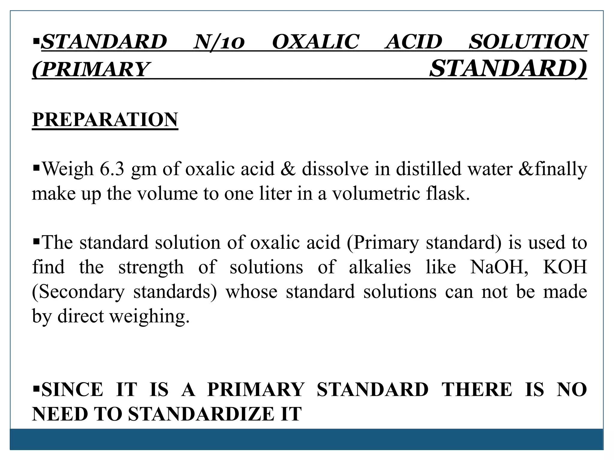 Preparation and standardization of various molar and normal solutions ...