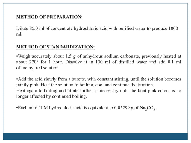Preparation and standardization of various molar and normal solutions | PPTX