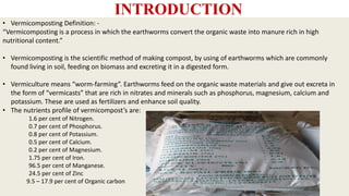 Preparation and uses of vermicompost and biofertilizers | PPTX