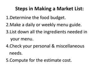 Preparation for a market list | PPTX