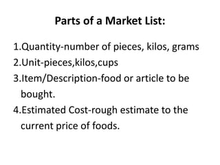 Preparation for a market list | PPTX