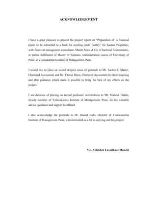 Preparation of a financial report to be submitted to a bank for ...