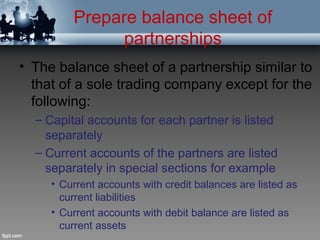 Preparation of balance sheet of partners | PPT