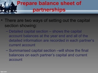 Preparation of balance sheet of partners | PPT