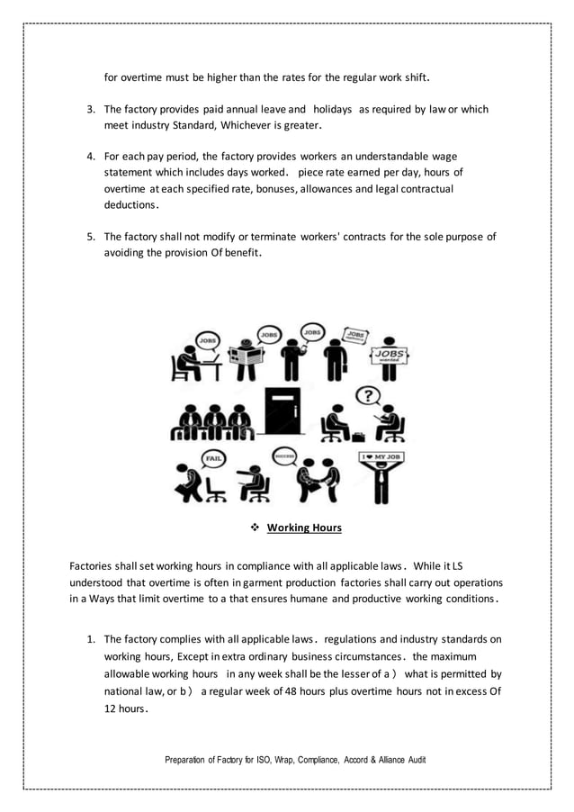Preparation of factory for iso, wrap, compliance, accord alliance audit ...