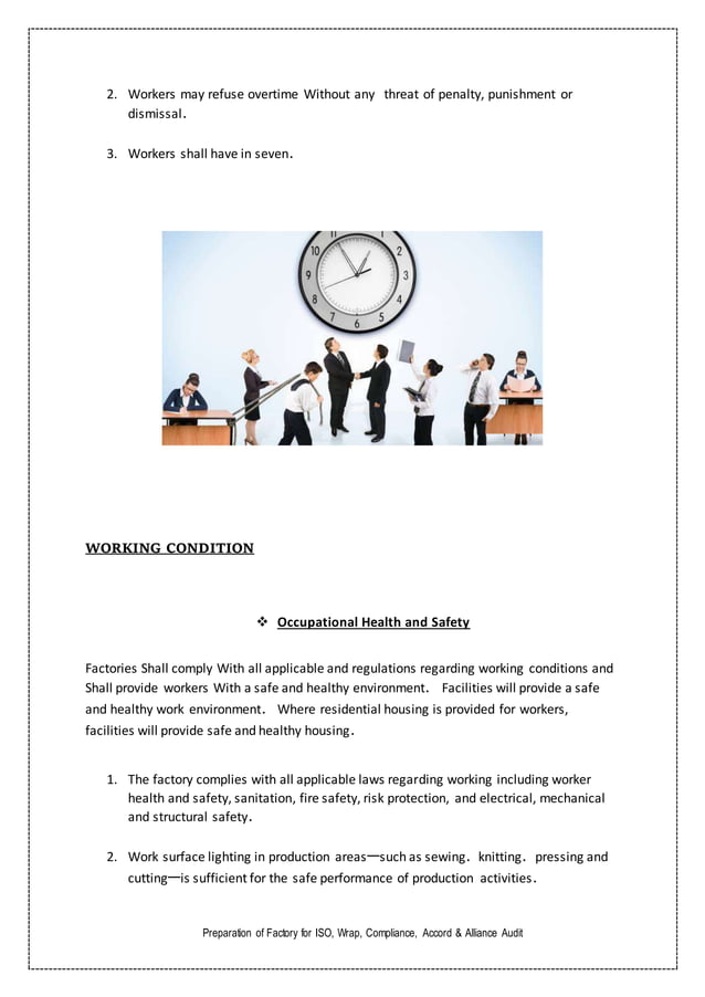 Preparation of factory for iso, wrap, compliance, accord alliance audit ...