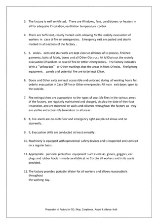 Preparation of factory for iso, wrap, compliance, accord alliance audit ...