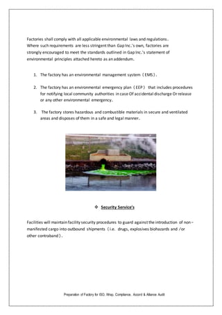 Preparation of factory for iso, wrap, compliance, accord alliance audit ...
