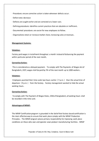 Preparation of factory for iso, wrap, compliance, accord alliance audit ...
