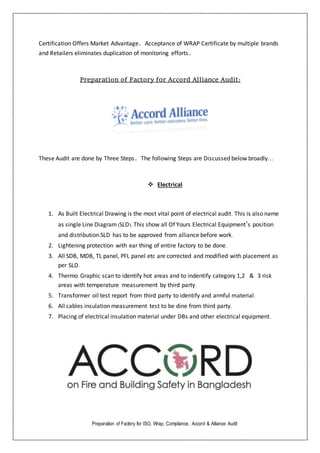 Preparation of factory for iso, wrap, compliance, accord alliance audit ...