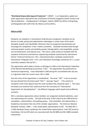 Preparation of factory for iso, wrap, compliance, accord alliance audit ...