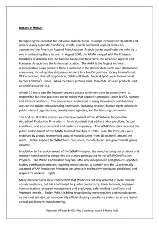 Preparation of factory for iso, wrap, compliance, accord alliance audit ...