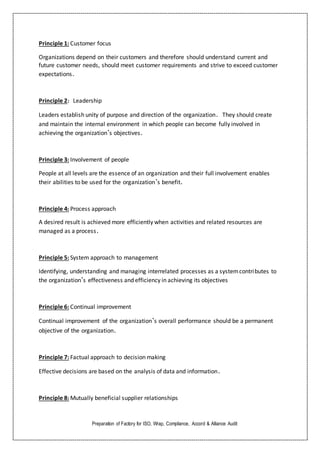 Preparation of factory for iso, wrap, compliance, accord alliance audit ...