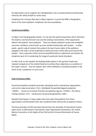 Preparation of factory for iso, wrap, compliance, accord alliance audit ...