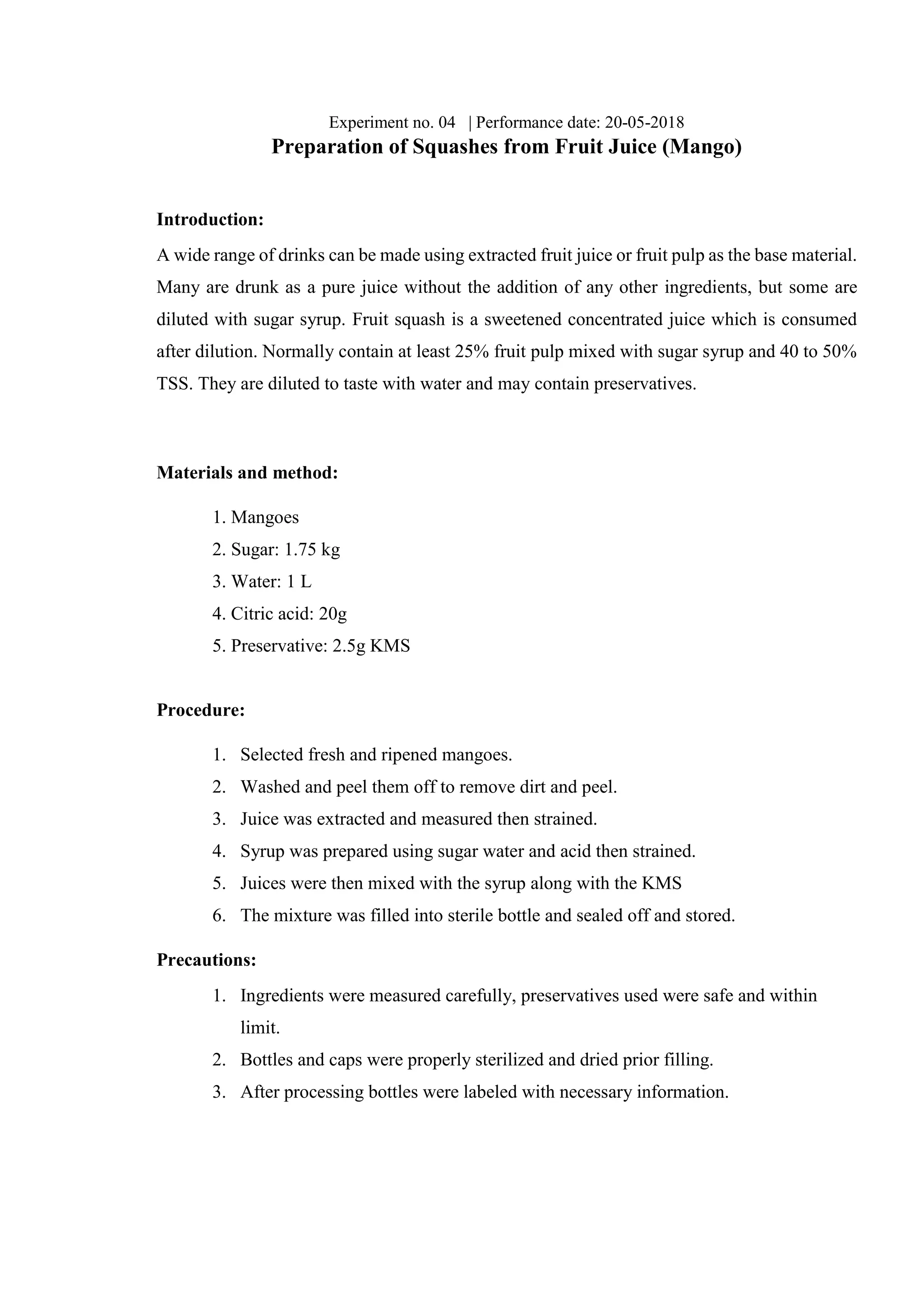 Preparation of fruit juice drink | PDF
