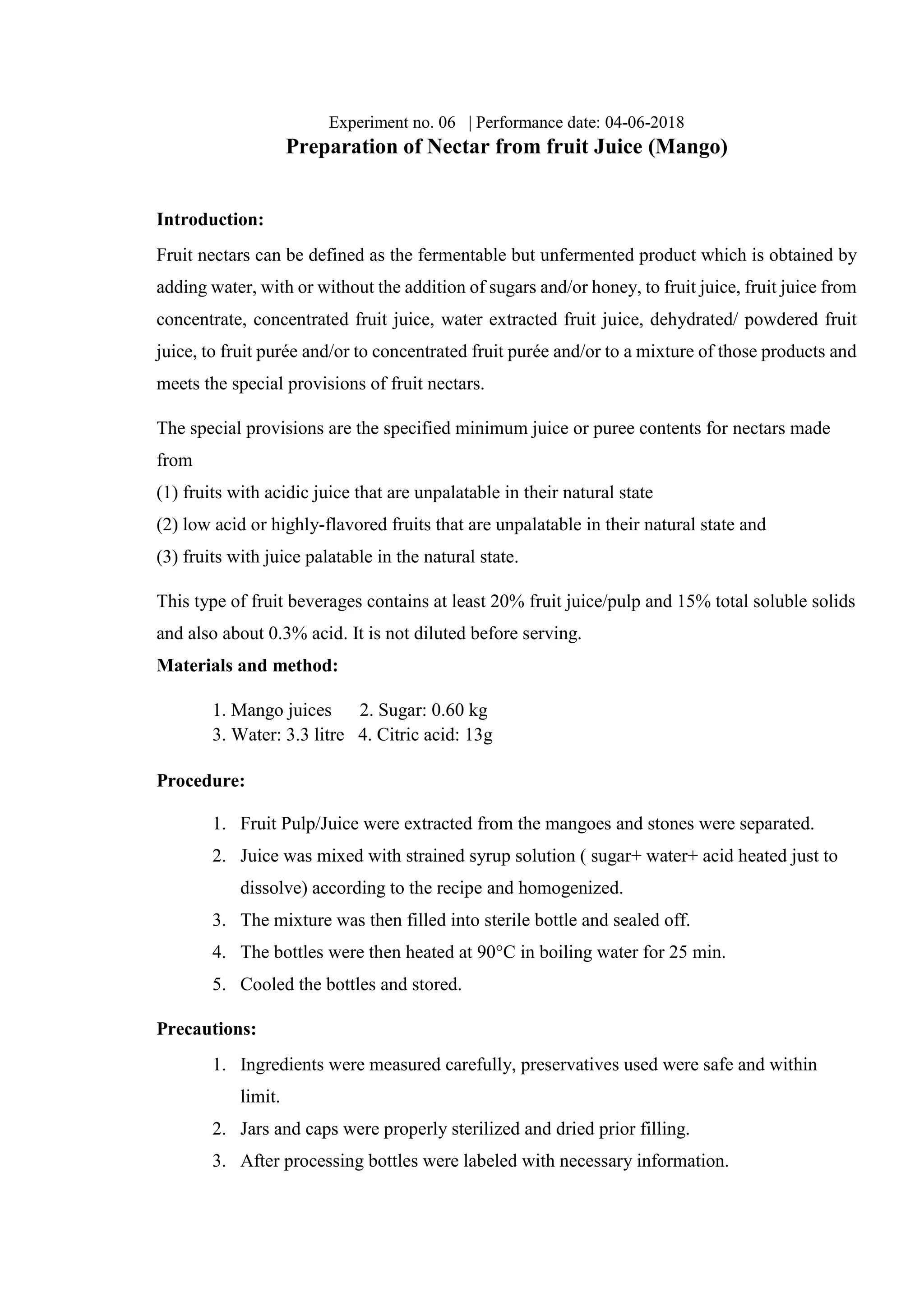 Preparation of fruit juice drink | PDF