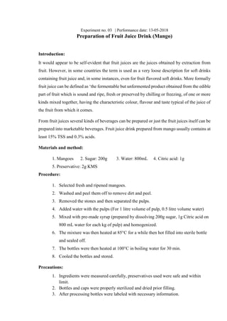 Preparation of fruit juice drink | PDF