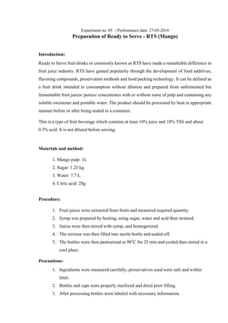 Preparation of fruit juice drink | PDF