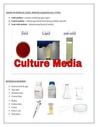 Preparation of media & sterilization technique | PDF